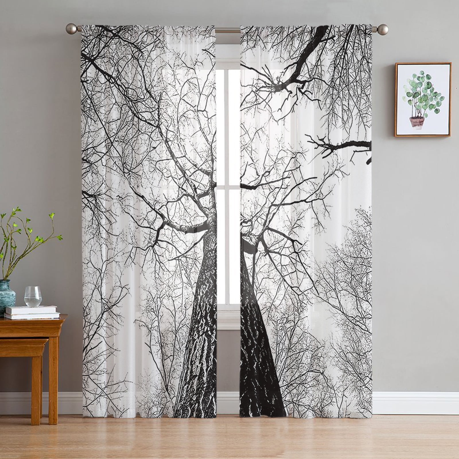 Of Branches Tree Sheer Window Curtains Bedroom Modern Chiffon Drape ...