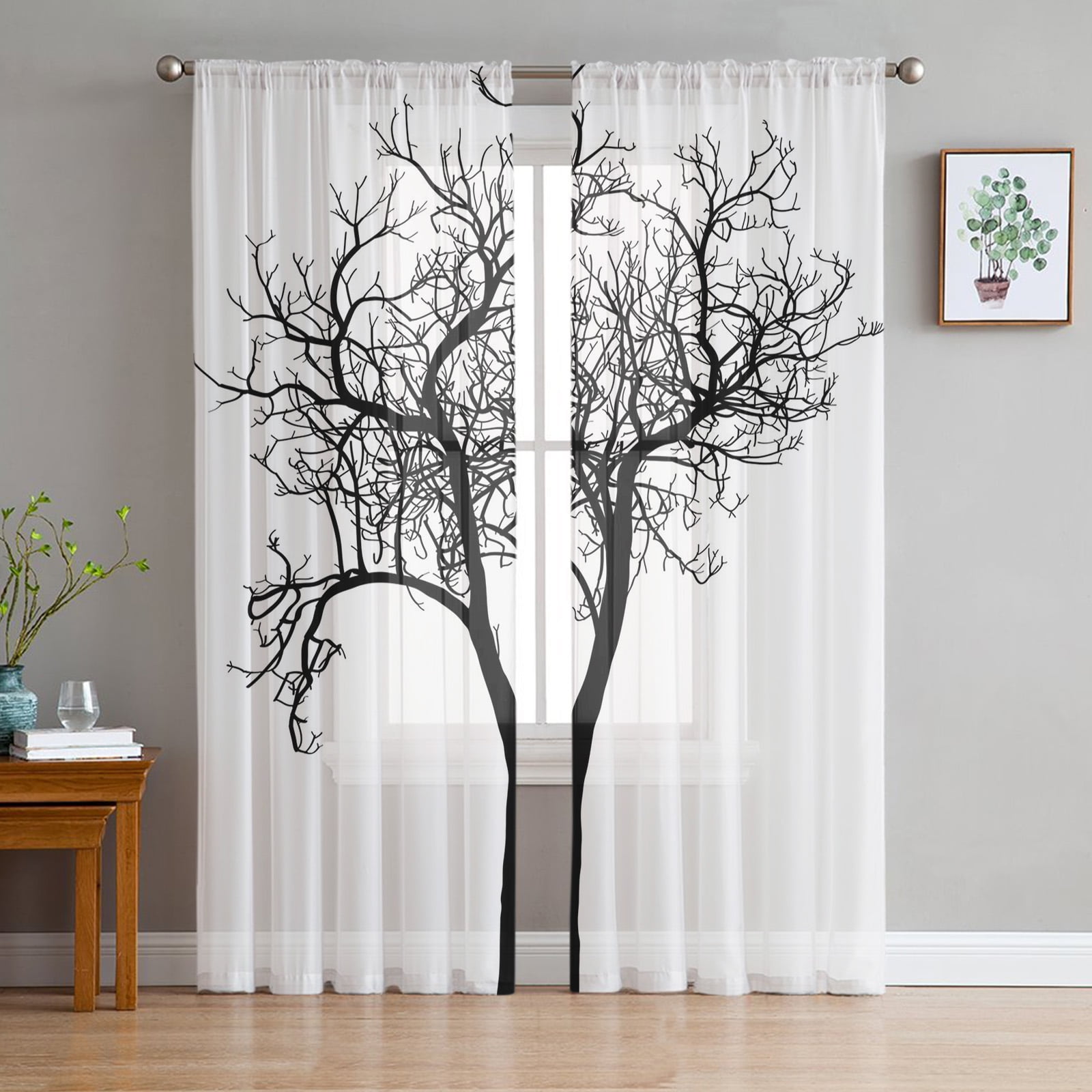 Of Branches Tree Sheer Window Curtains Bedroom Modern Chiffon Drape ...