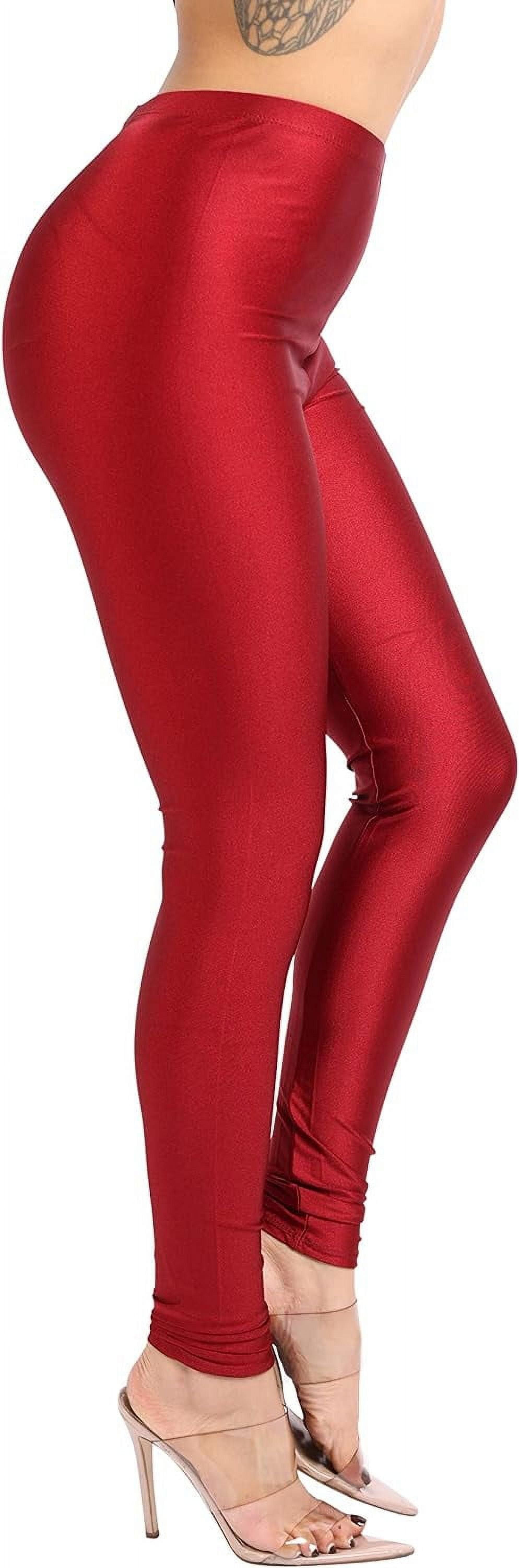 Ofenti Shiny Leggings for Women High-Waist Neon Tights Burgundy 1X ...