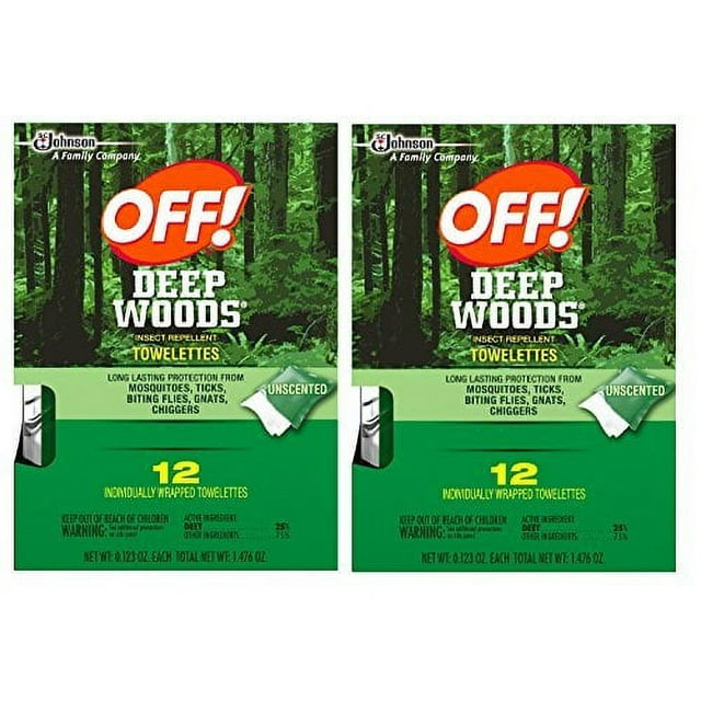 Off Deep Woods DEET Insect Repellent Wipes - 12 Individually Wrapped ...