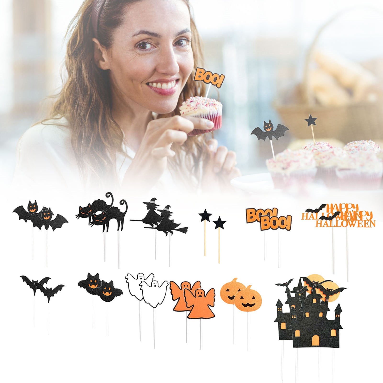 Off Promotions! Halloween Cake Toppers House Pumpkin Bat Cupcake ...