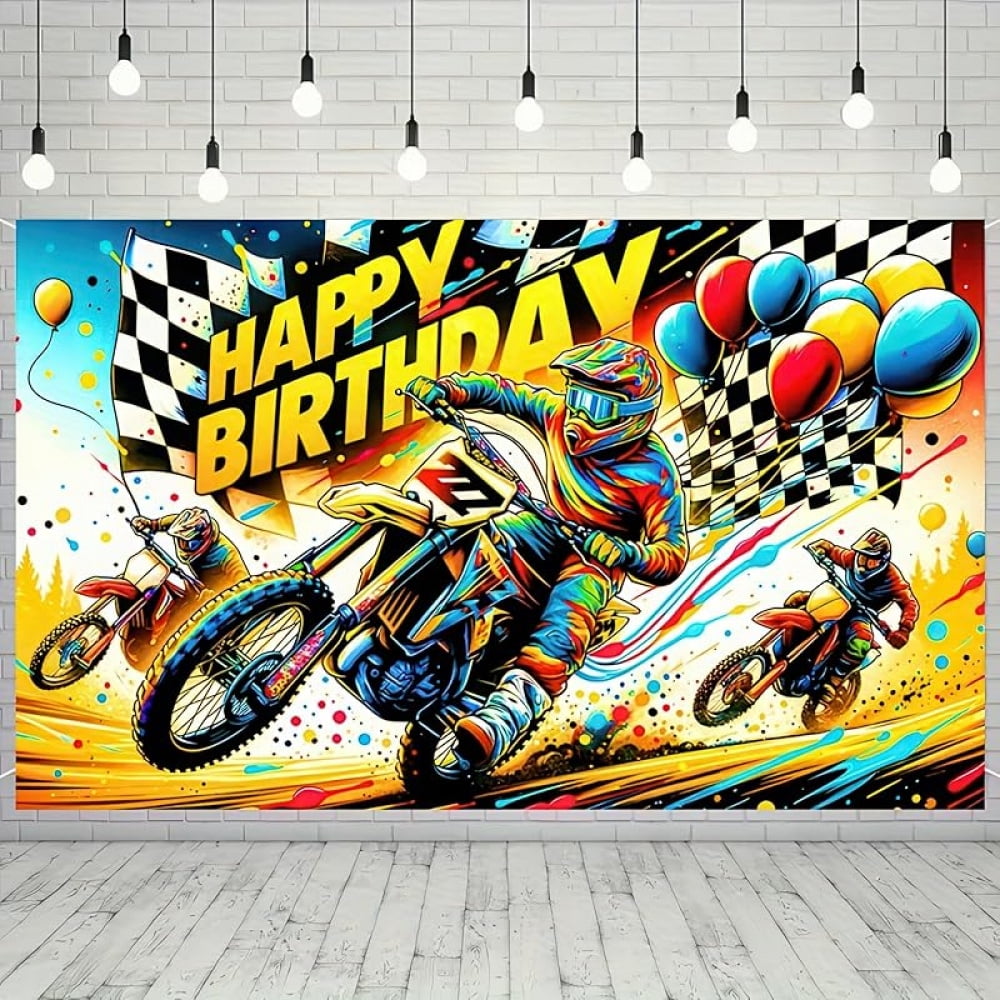Off-Road Motorcycle Racing Birthday Banner - 71x43 Inch motorcycle ...