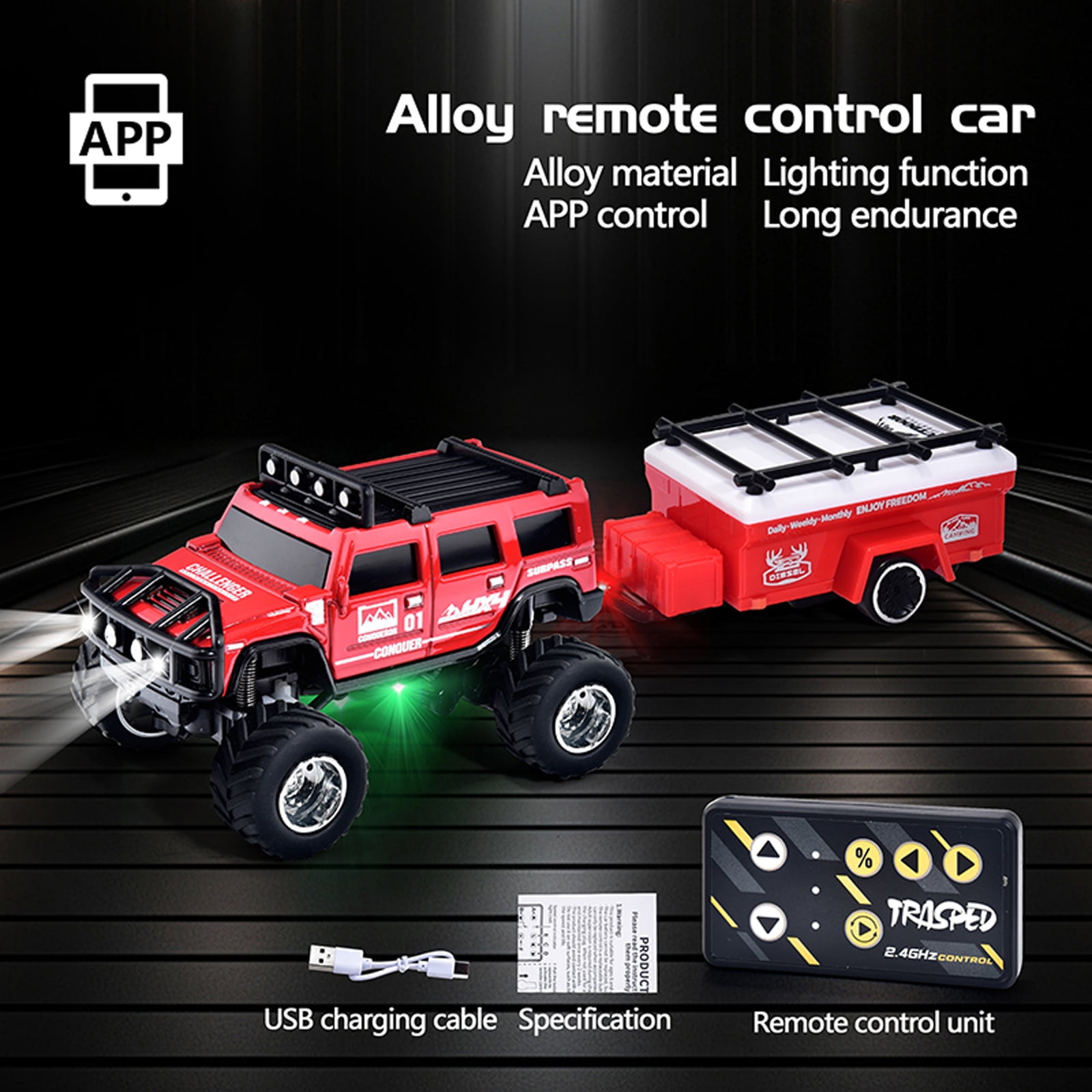 Off-Road Remote Control Car With Adjustable Speed, Led Headlights ...