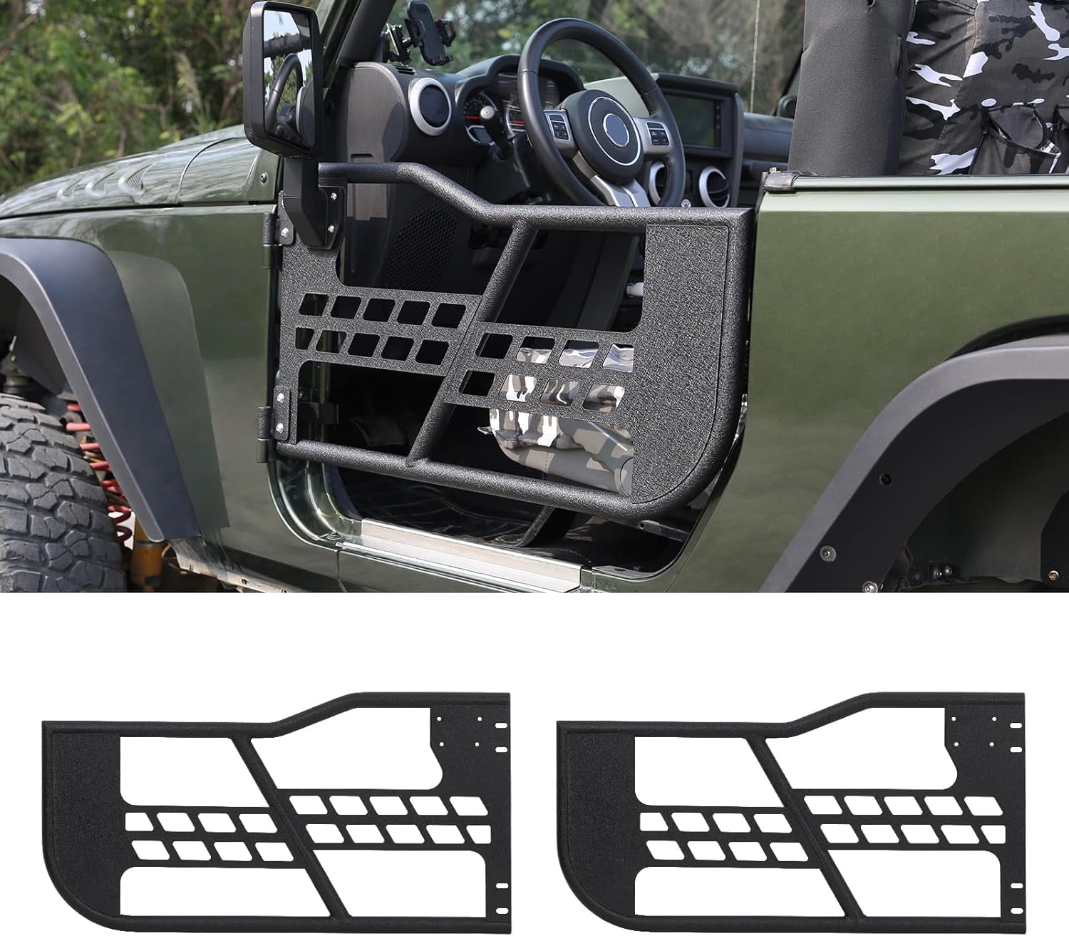 Off-Road Safari Tubular Doors with Side View Mirror Compatible with ...