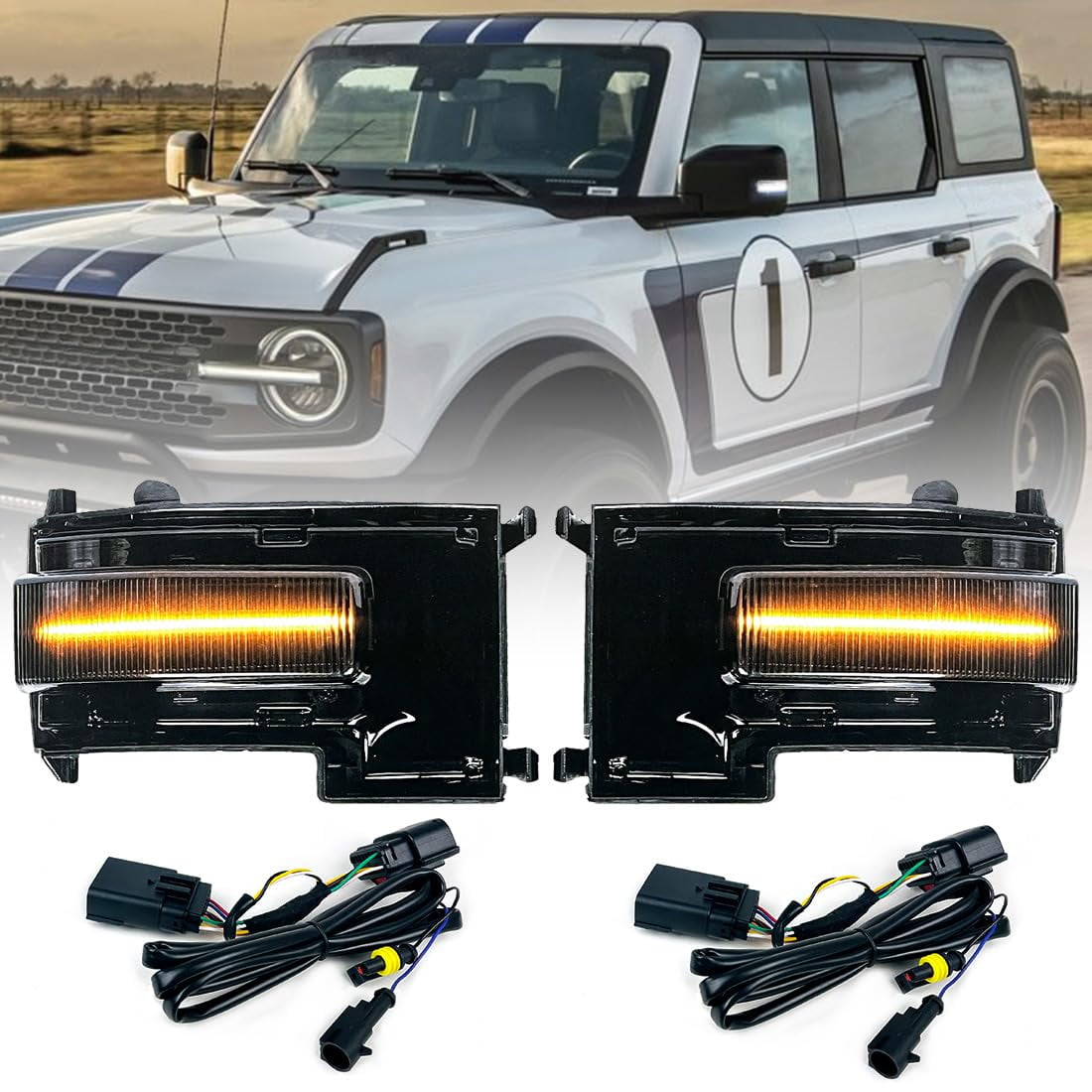 Off-Road Side Mirror LED RRF12 Light with Amber and white Turn Signal ...