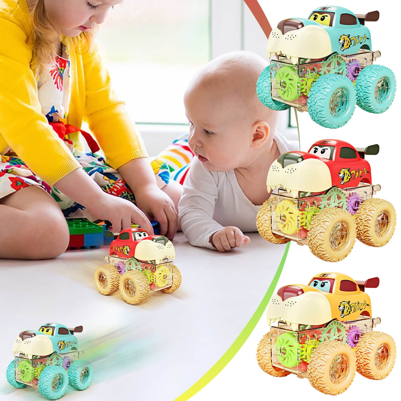 Off-Road Toy Car | Rotating Gears Action | Battery-Free Push Powered ...