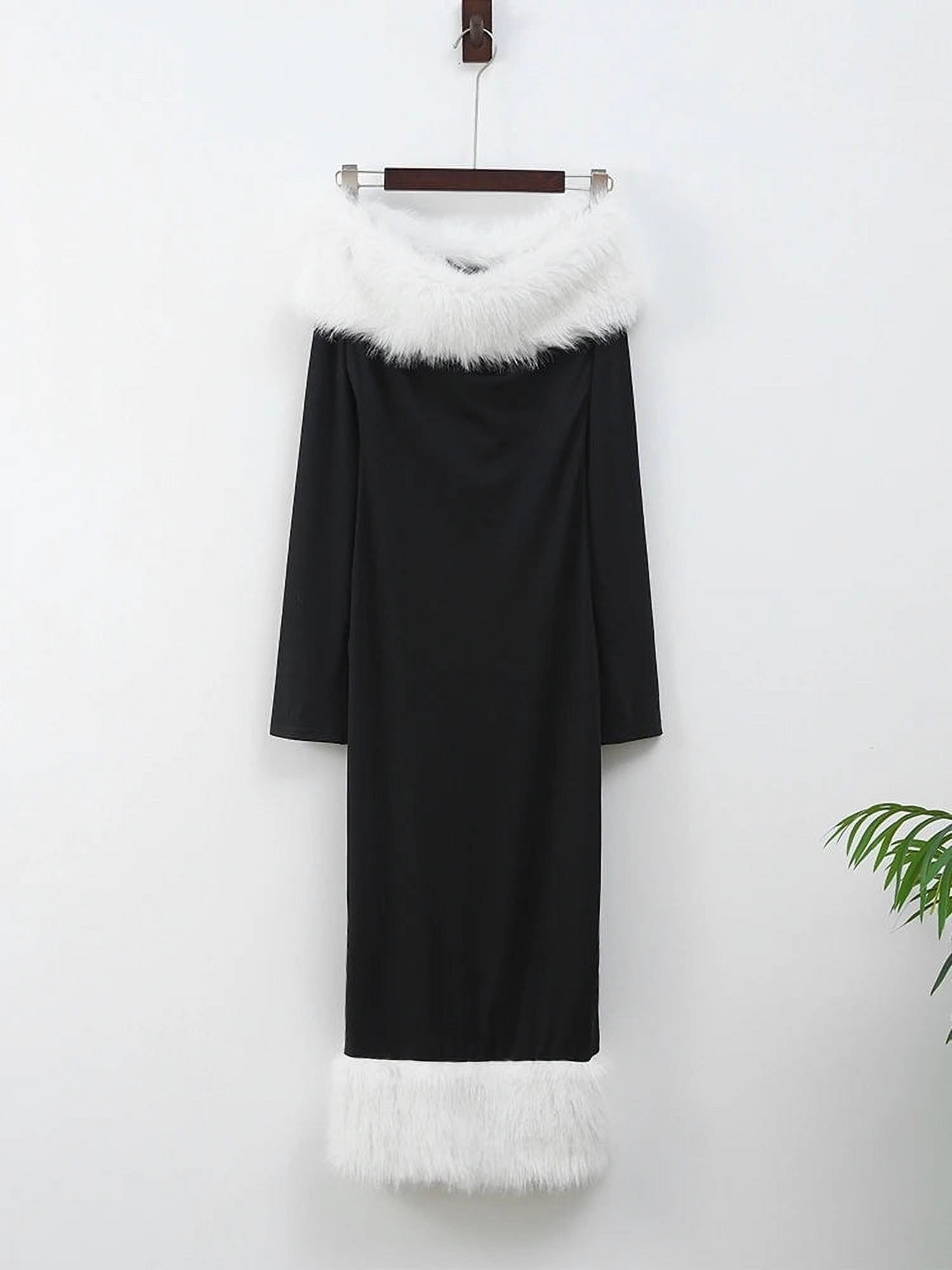 Off Shoulder Furry Dresses For Women Long Sleeve Backless Slim Dress ...