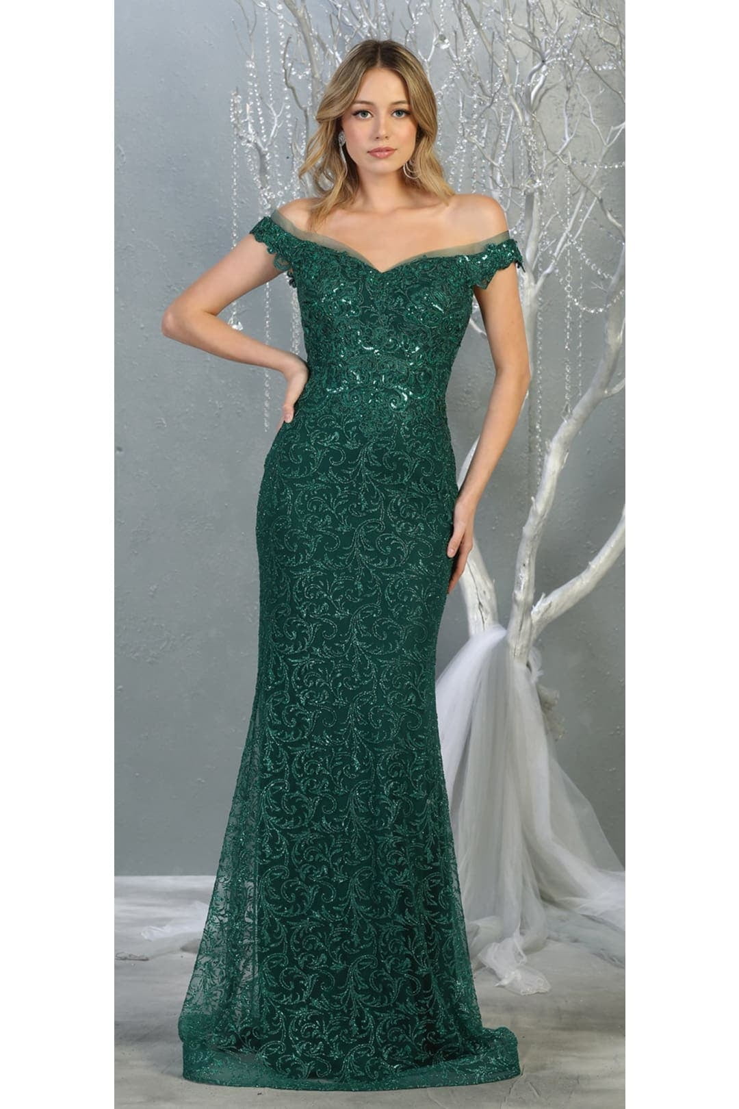 Women's Royal Blue Queen Off Shoulder Trumpet Gown Glitter Formal Dress ...