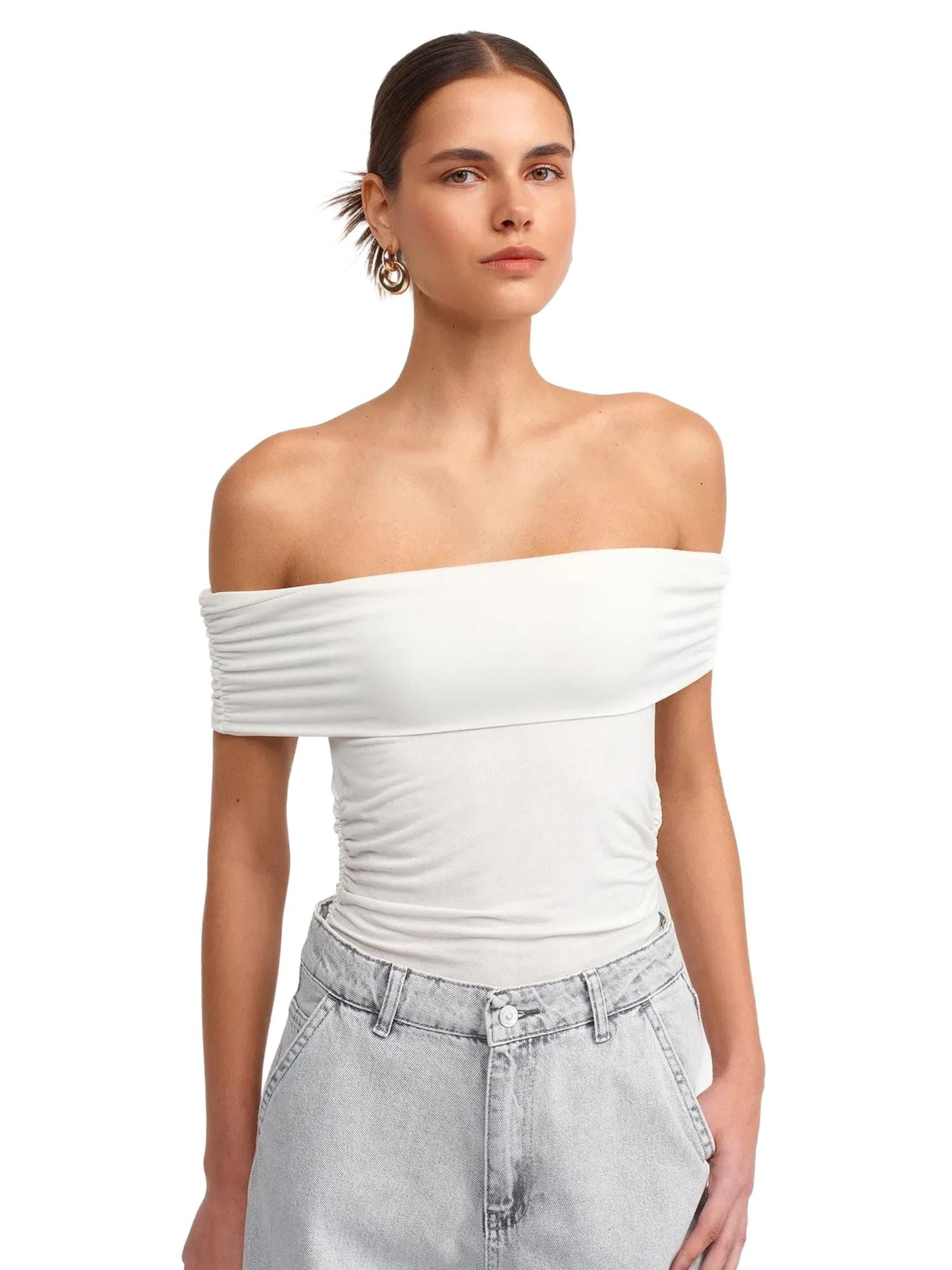 Off Shoulder Ruched Bodycon Top - Walmart.com