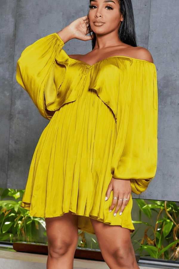Off Shoulder Satin A-Line Mini Dress (M, Orange) - Walmart.com