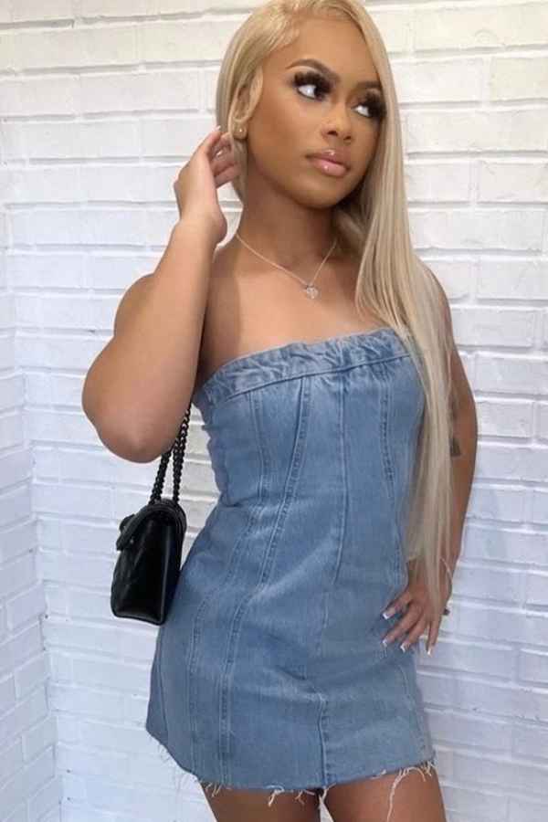 Off Shoulder Sexy Denim Mini Dress (XL, DenimBlue) - Walmart.com