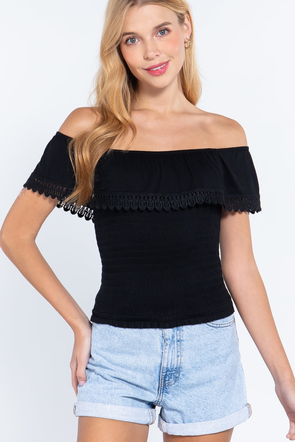 Off Shoulder W/lace Smocked Top - Walmart.com