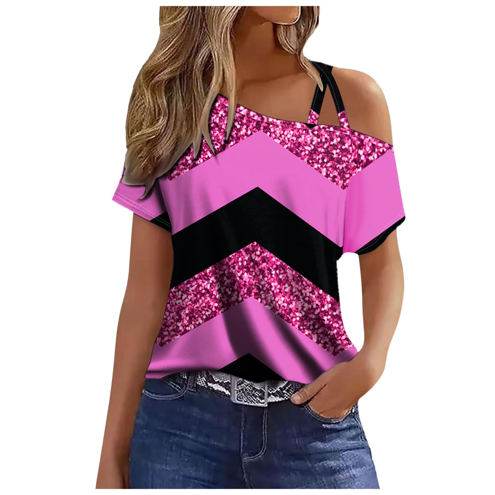 Off The Shoulder Tops For Women Short Sleeve Asymmetric NeckFashion ...