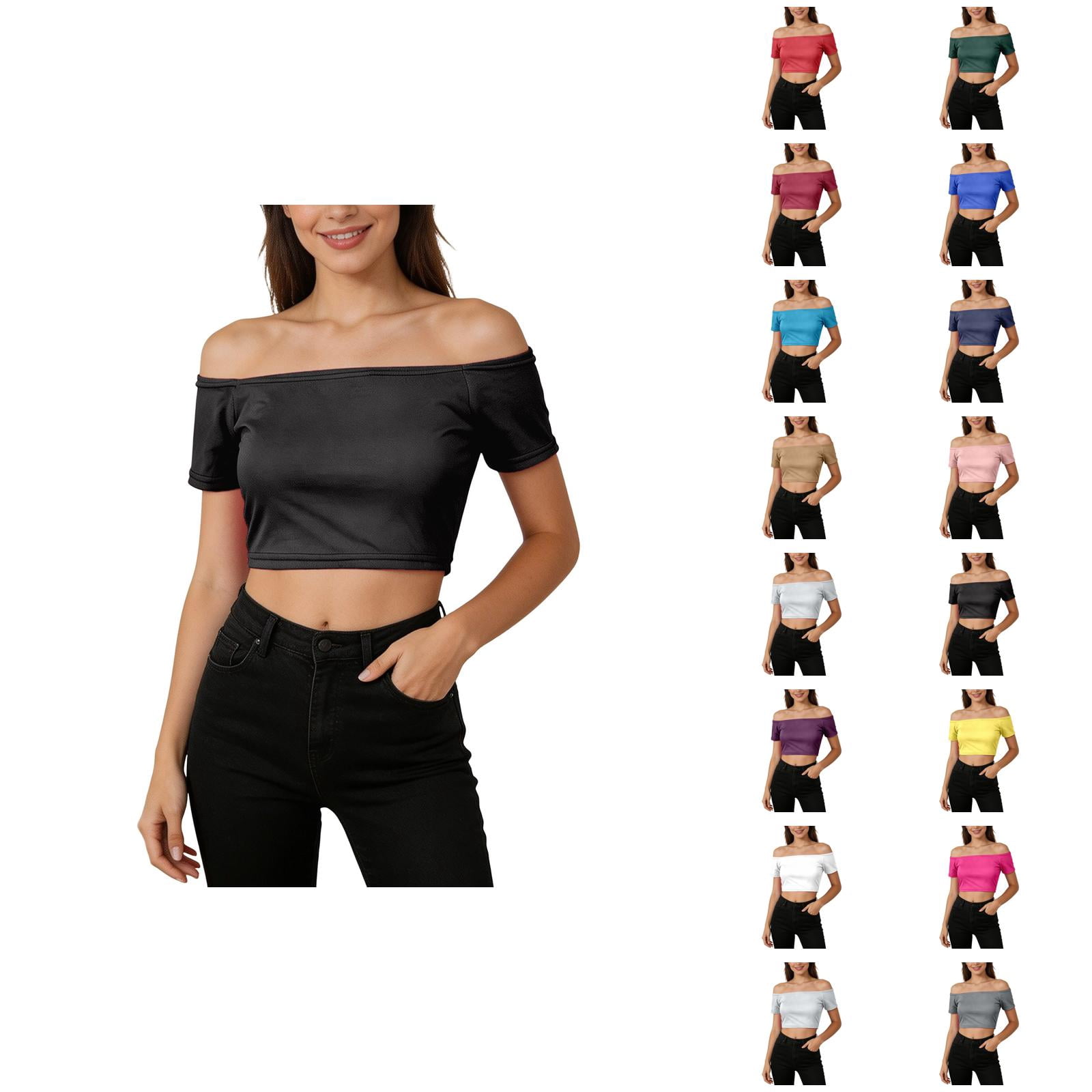 Off The Shoulder Tops for Women 2026 Summer Short Sleeve Slim Fitted ...