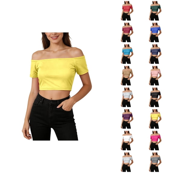 Off The Shoulder Tops for Women 2026 Summer Short Sleeve Slim Fitted ...