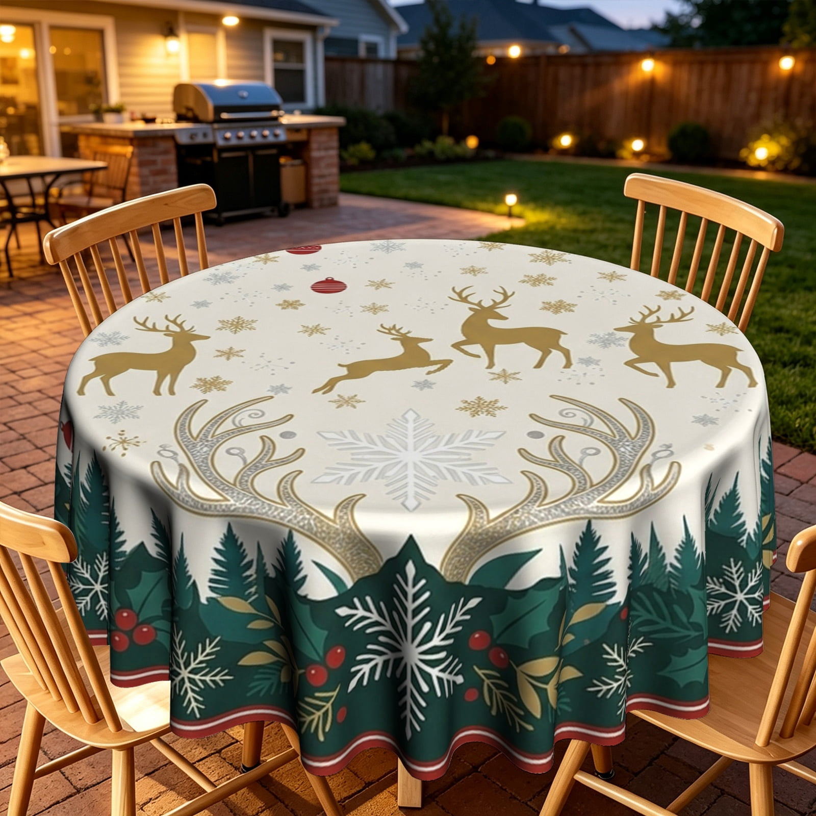 Off White Big Antler Reindeer Snowflake Holly Berry Border Pattern ...
