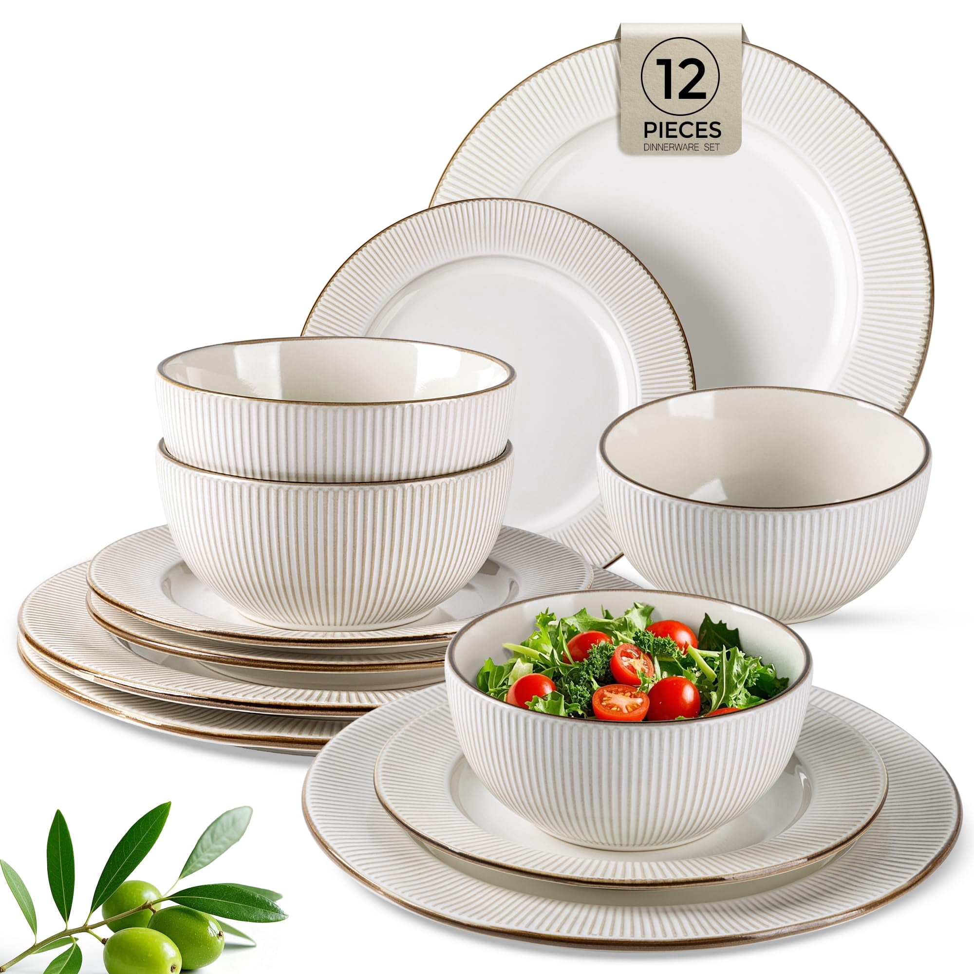Off-White Ceramic Dinnerware Set Service for 4 (12 pcs) - Walmart.com
