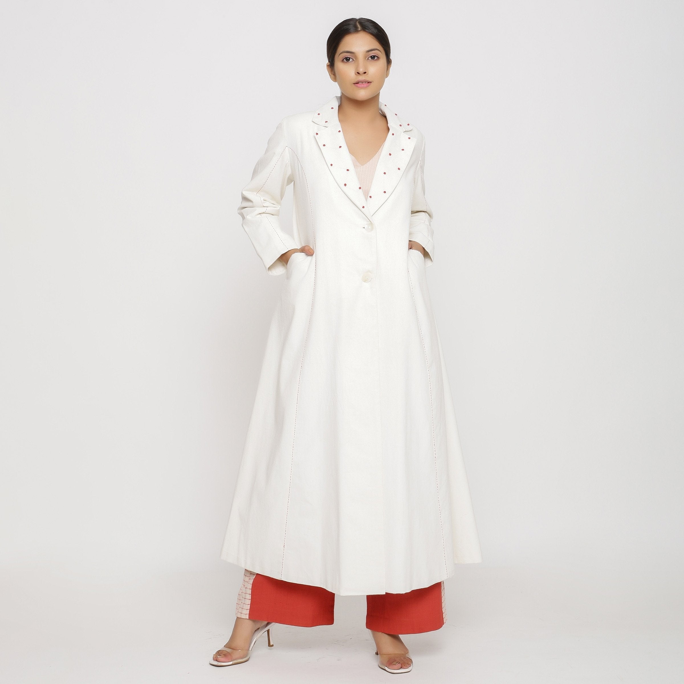 Off-White Hand Beaded Cotton Princess Line Overcoat - Walmart.com