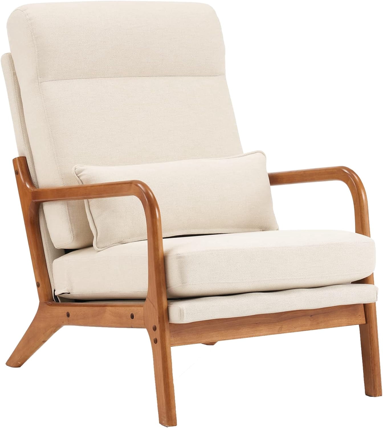 Off-White High Back Solid Wood Armrest Ergonomic Backrest Iron Frame ...