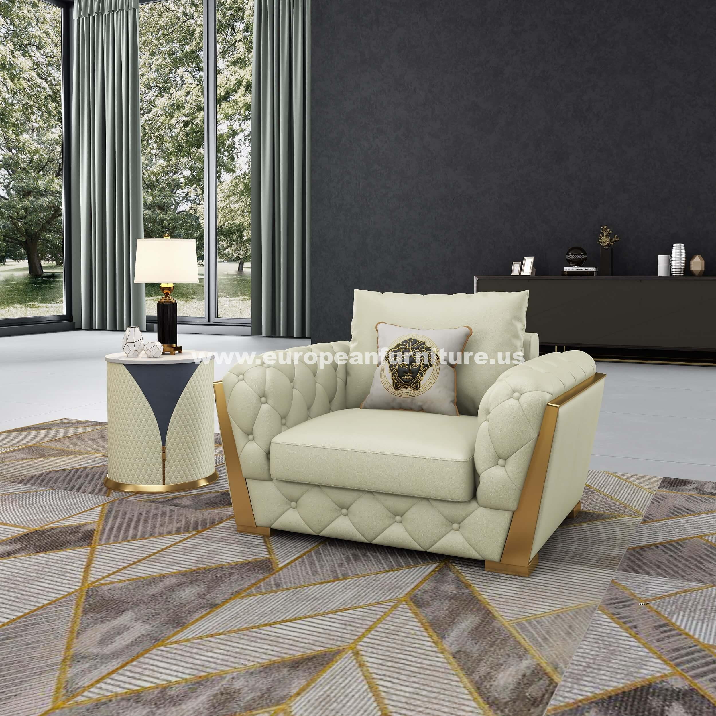 Off White Italian Leather CASTELLO Chair EUROPEAN FURNITURE ...