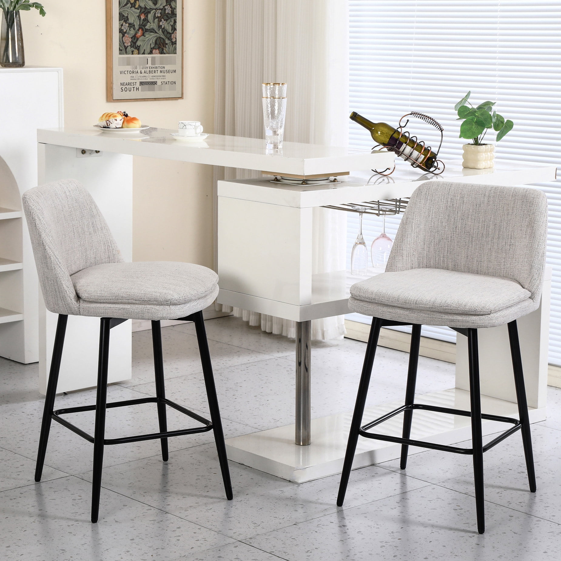 Off White Linen Look - Enlarged Seat Size - Kitchen Counter Seating ...