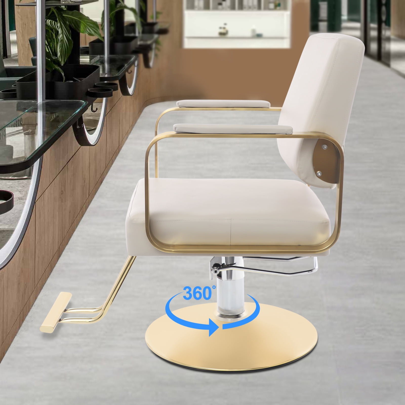 Off-White PVC Stainless Steel 57x60cm Hairdressing Chair 360-Degree ...