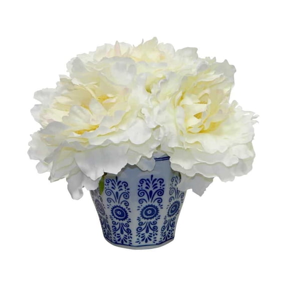 Off-White Peony 9in Artificial Polysilk Faux Fake Flower Arrangement in ...