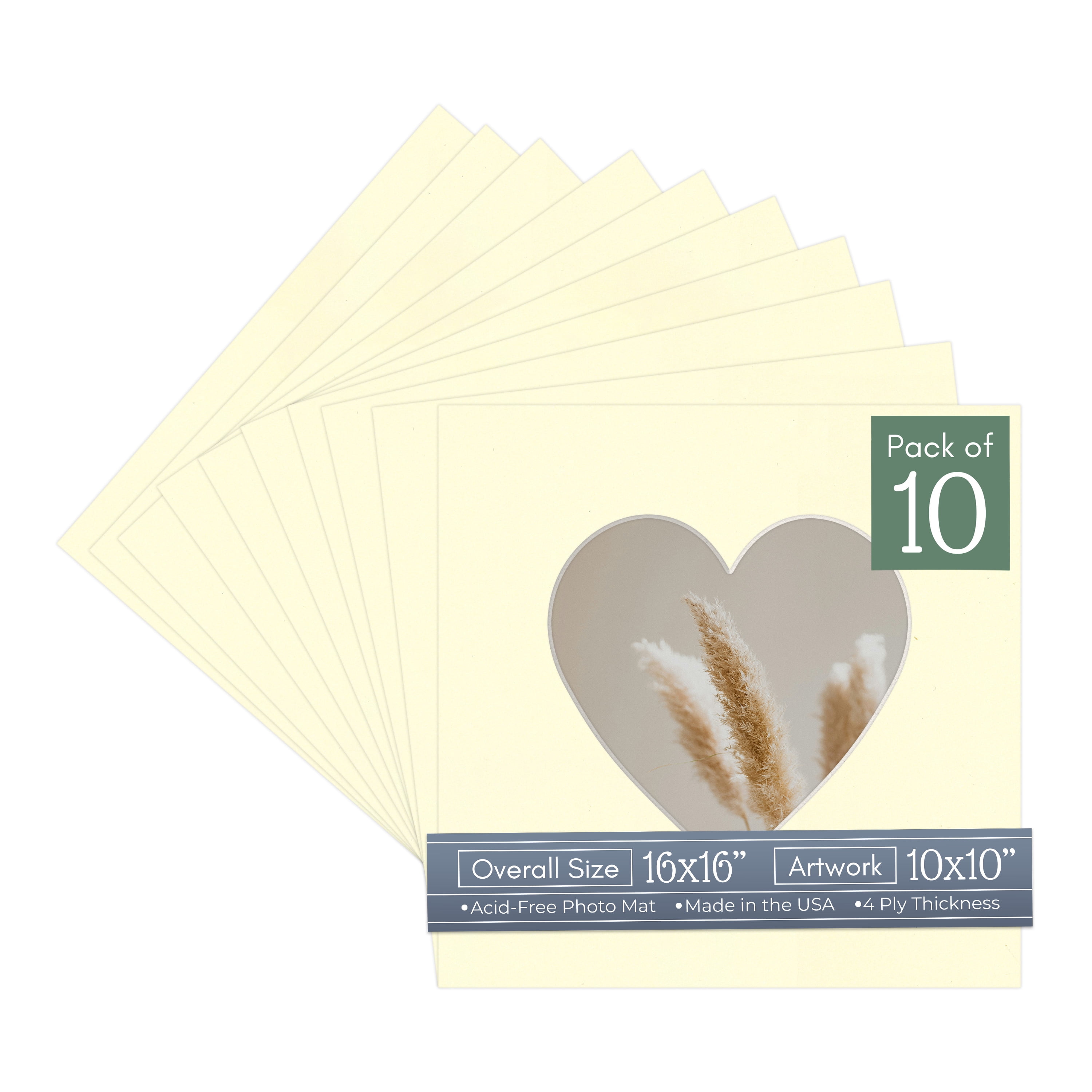 Off White Picture Frame Mat for 16x16 Frames - Heart Opening for 10x10 ...