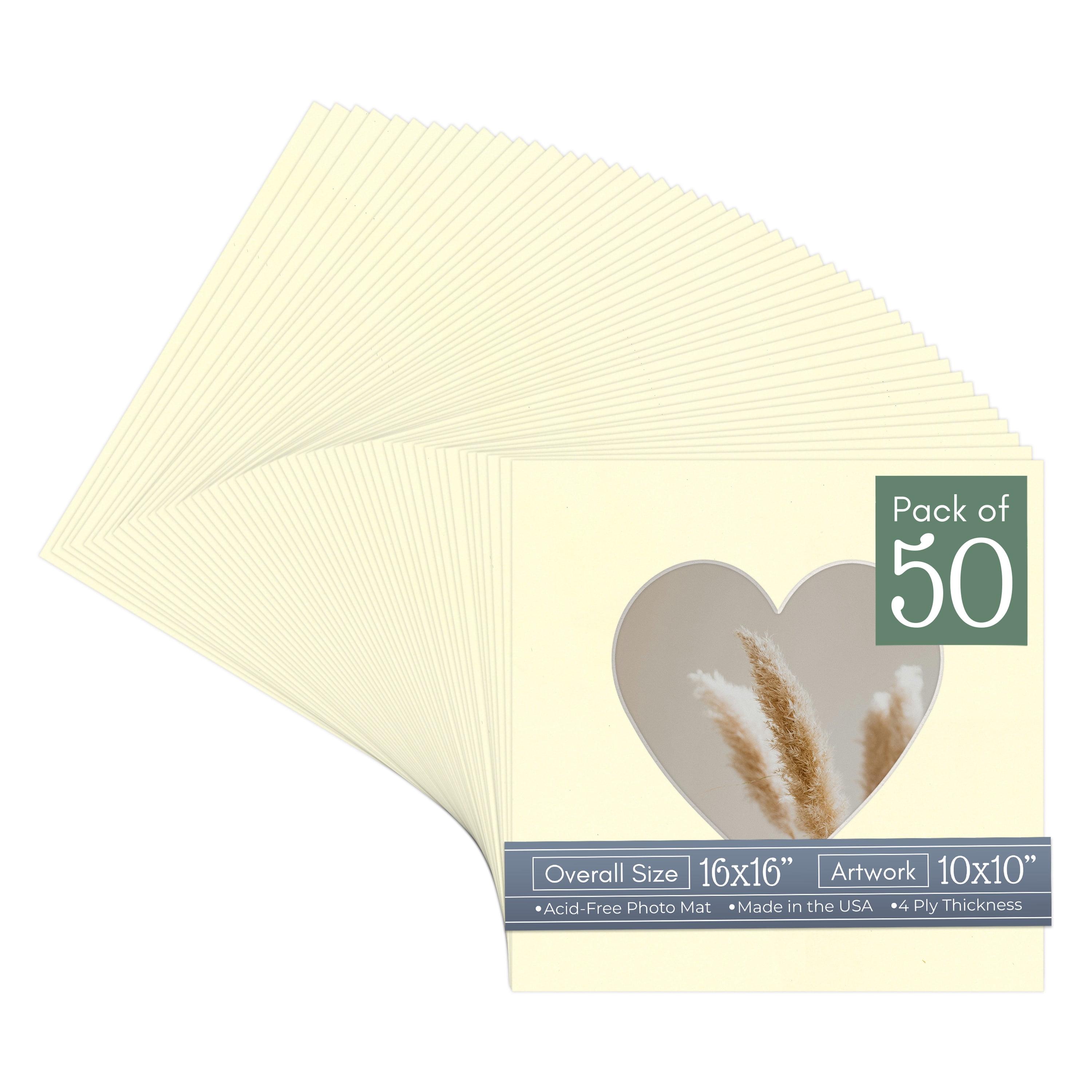 Off White Picture Frame Mat for 16x16 Frames - Heart Opening for 10x10 ...