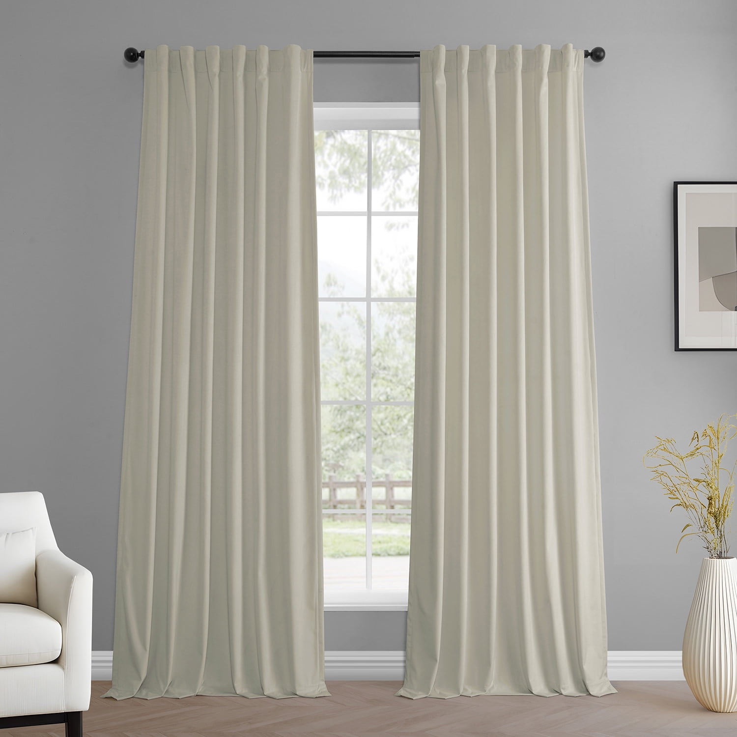 Off-White Simply Velvet Room Darkening Curtain Pair (2 Panels), Off ...