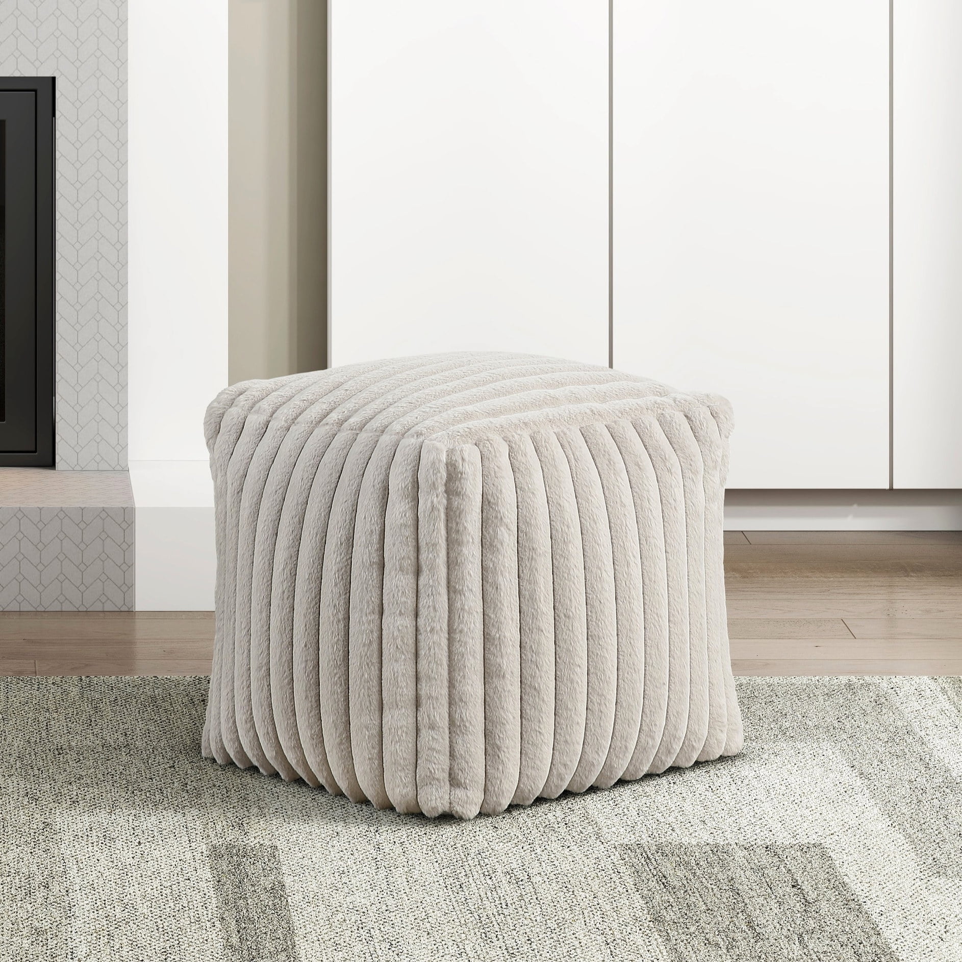 Off-White Square Pouf+Spot Clean Only”-“Daily Use/Spills+Easy ...