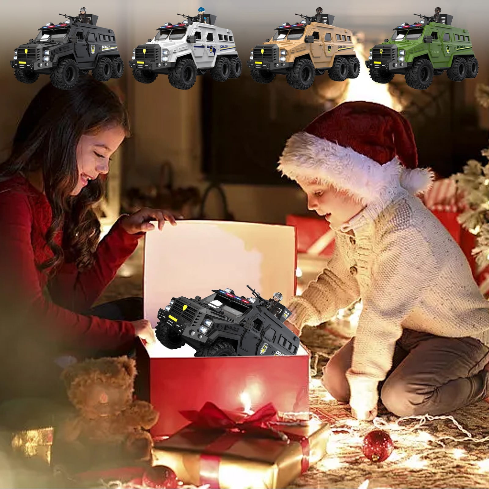 Off-road Police Car Toy, Inertia Powered Vehicle, Six-wheel Swat Model ...