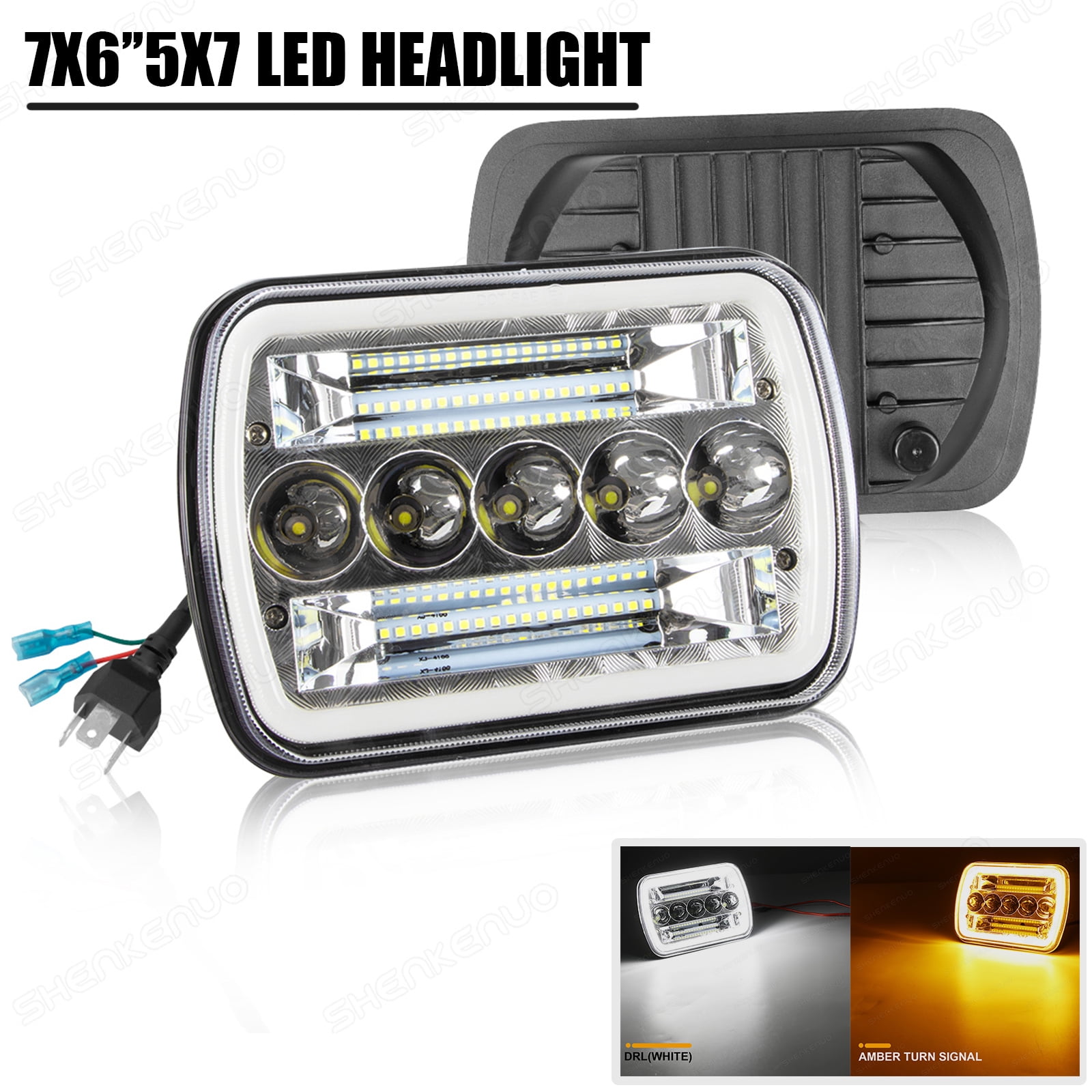 Off-road Square Headlamp 7x6" 5x7" LED Headlight DRL Turn Signal High ...
