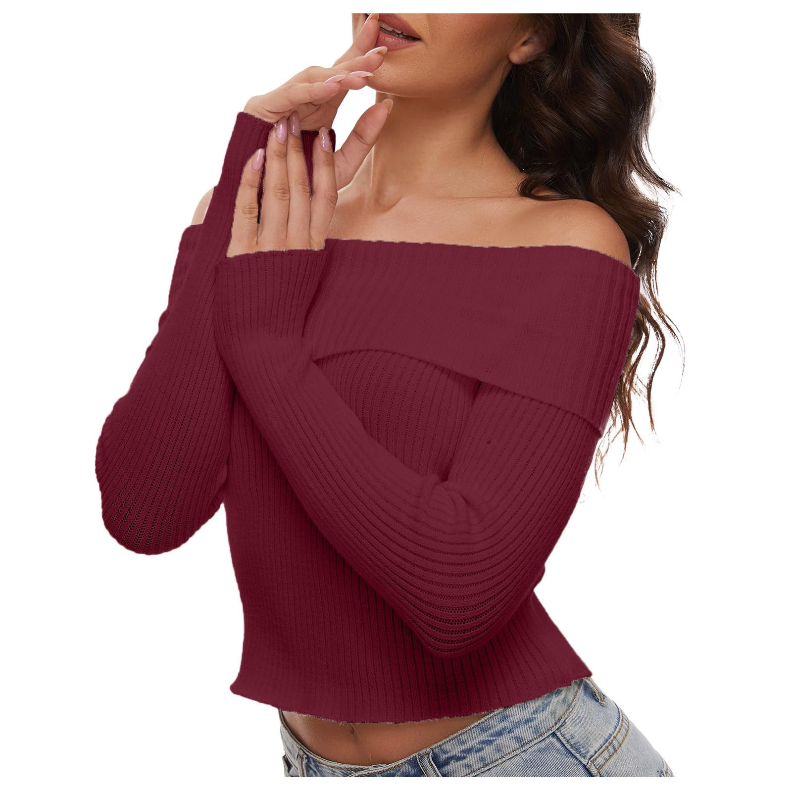 Off the Shoulder Sweater for Women Off Shoulder Sweaters Solid Long ...