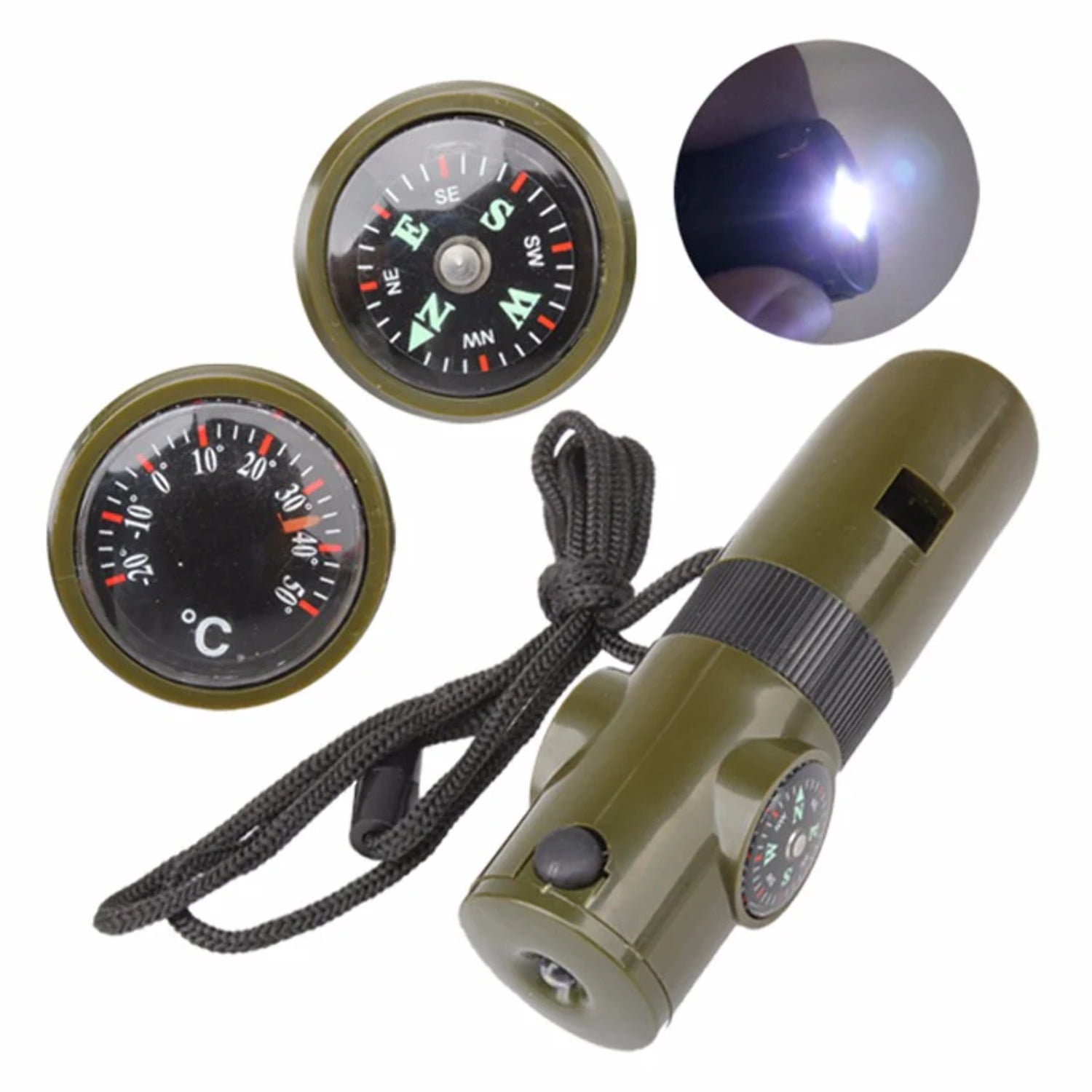 Off-the-shelf seven-in-one whistle multi-function compass survival ...
