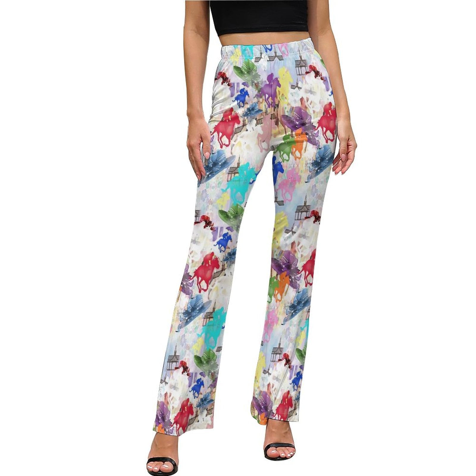 Off to The Horse Races High Waisted Casual Flared Trousers Summer Home ...