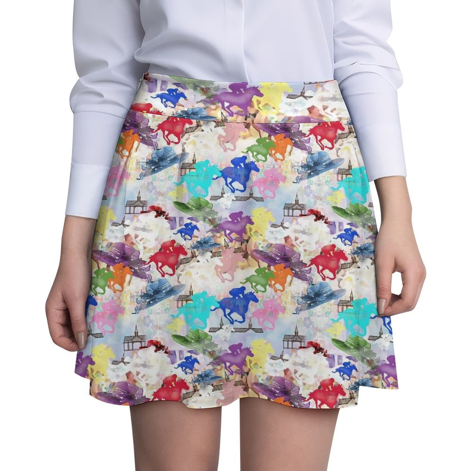 Off to The Horse Races Women's Casual Mini Skirt Invisible Zipper ...