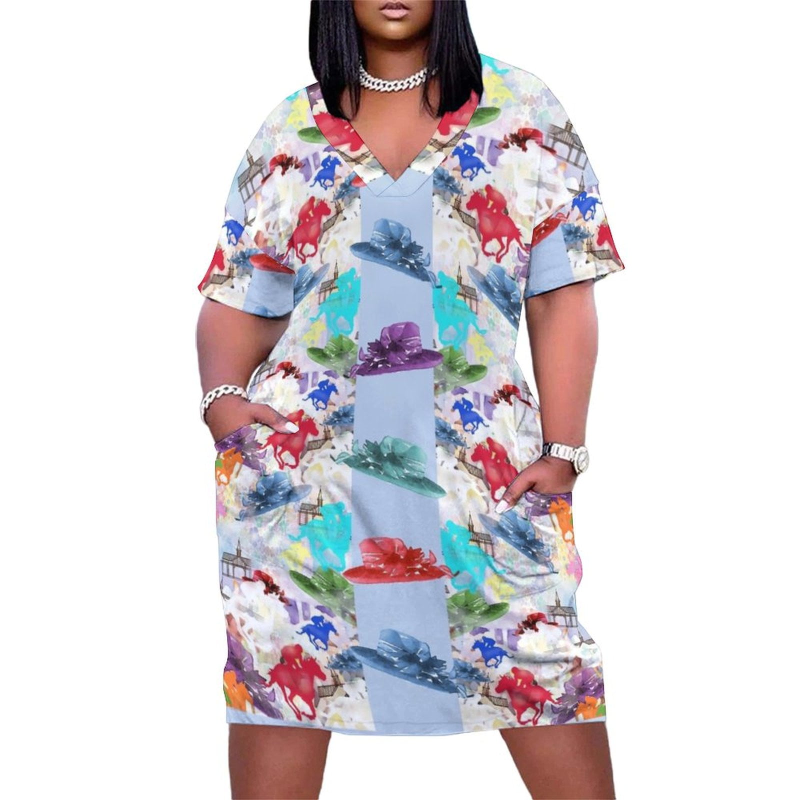 Off to the Horse Races simetría Vestido largo de bolsillo suelto para ...