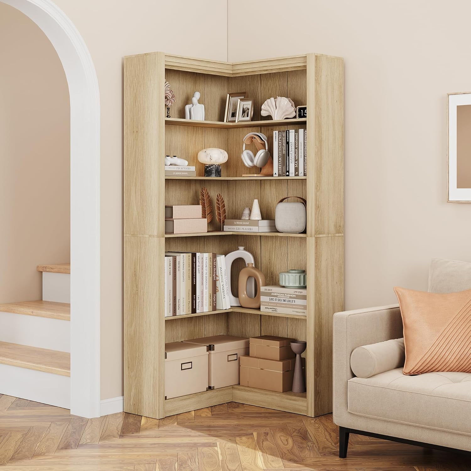 Corner Bookcase 71Point8 Inches Farmhouse L Shaped 5 Tier Corner Shelf ...