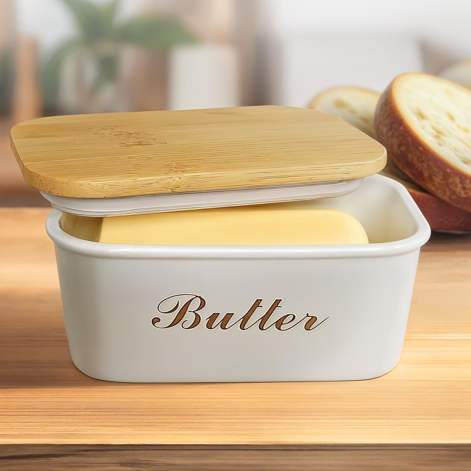 Off-white Farmhouse Butter Dish with Bamboo Lid - Walmart.com
