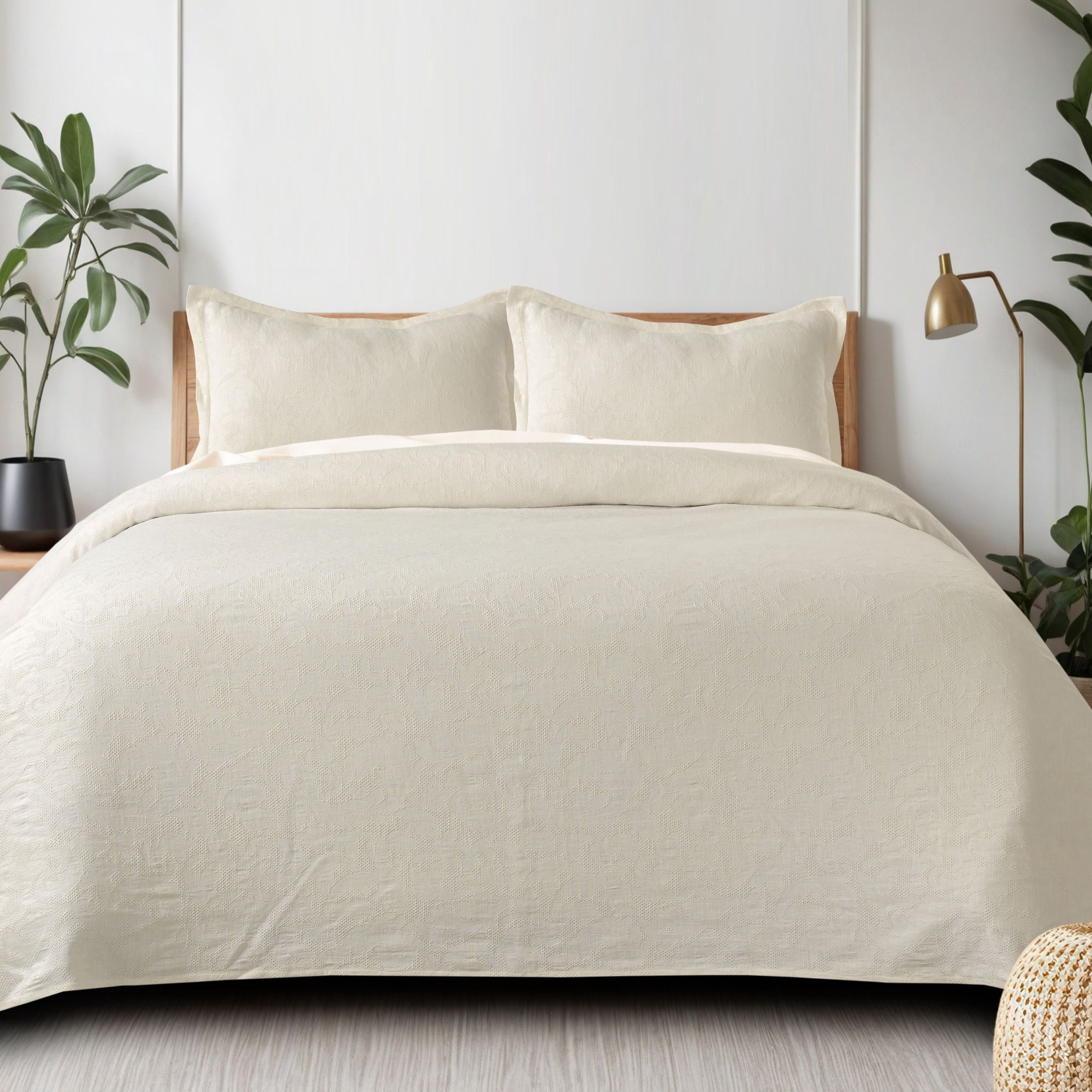 Off-white Gardenia Waffle 100% Cotton King Bedspread Set, Ultra-Soft ...