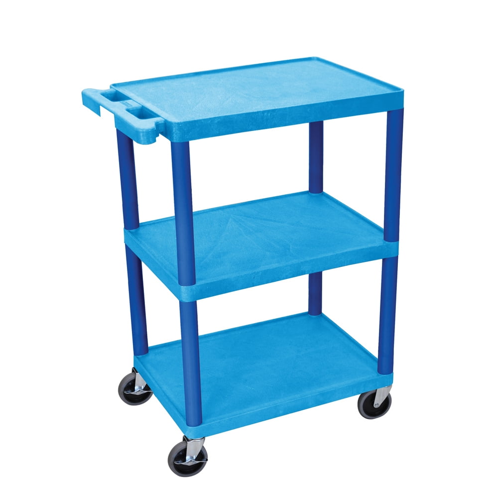 Offex OF-HE34 Structural Foam Plastic Utility Cart 3 Flat Shelves ...