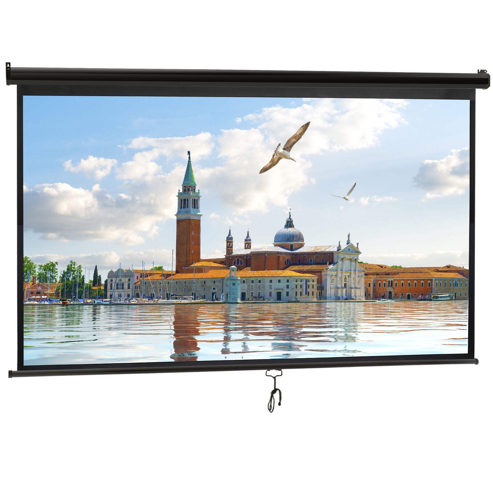 Office 100" 16:9 HD Projection Screen Retractable Pull-down Projector ...