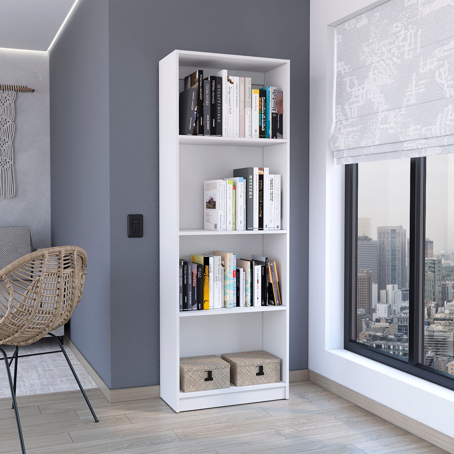 Office Bookcase In White Color Scheme, 4 Shelves, Particle Board ...