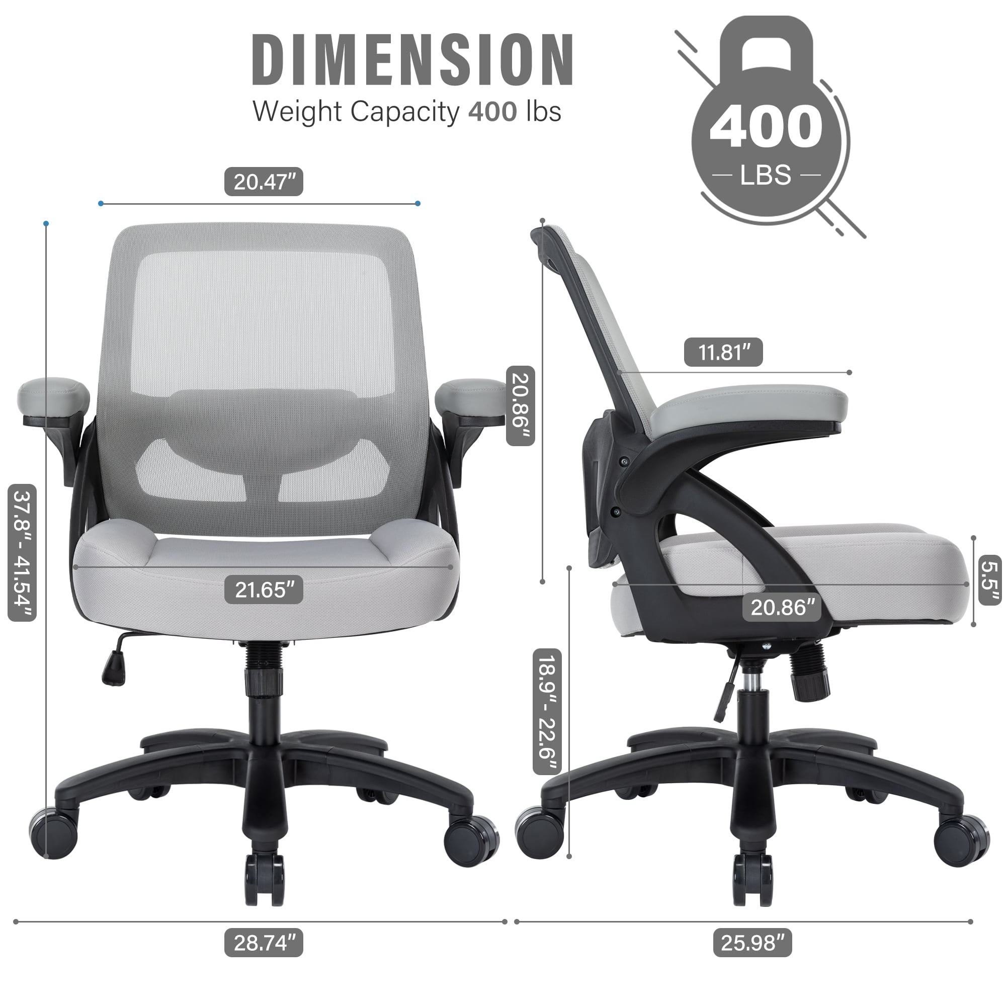 Office Chair 400lbs with Flip-up Arms, Mesh Ergonomic Heavy Duty ...