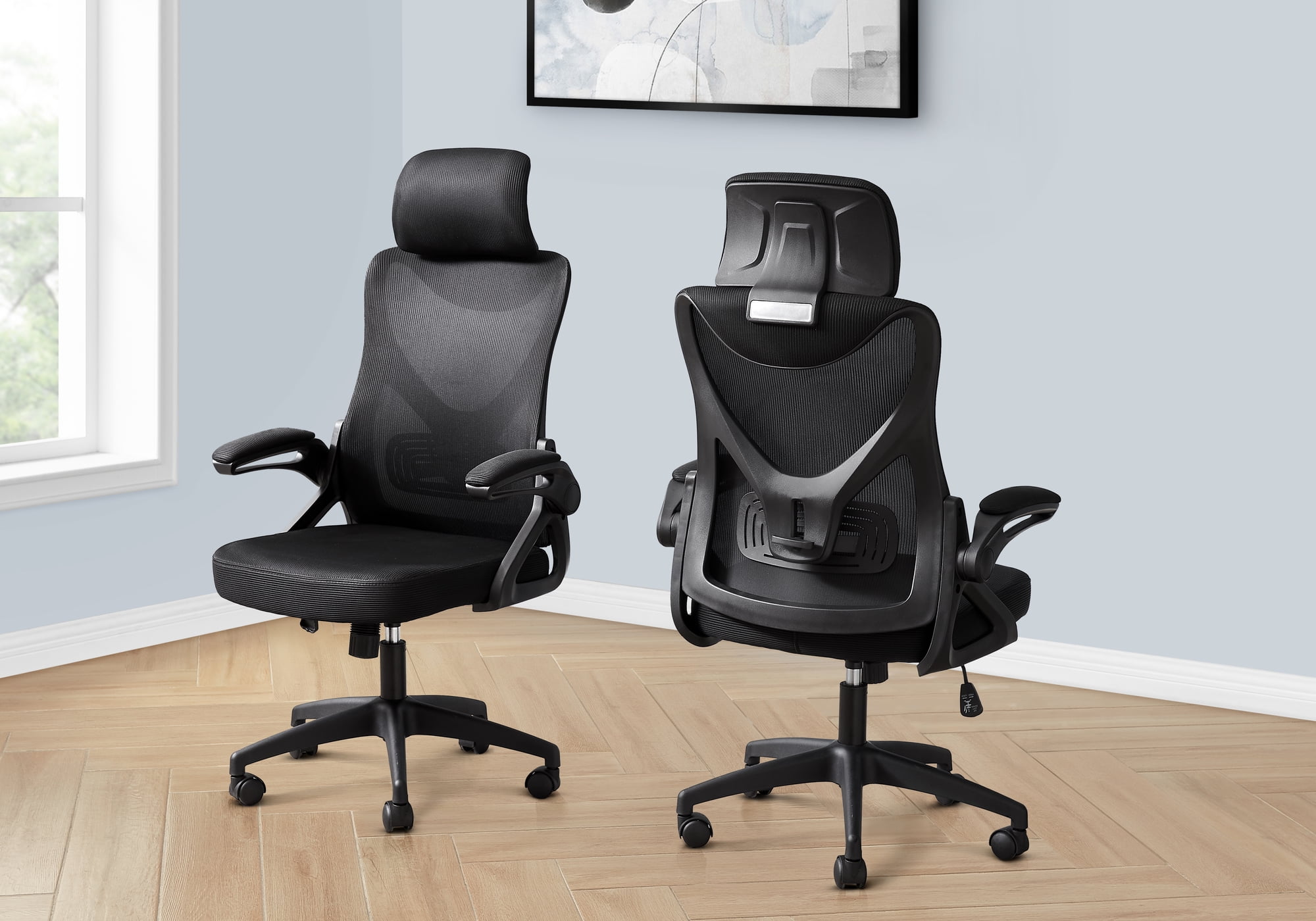 Office Chair, Adjustable Height, Ergonomic, Swivel, Work, Black Metal ...