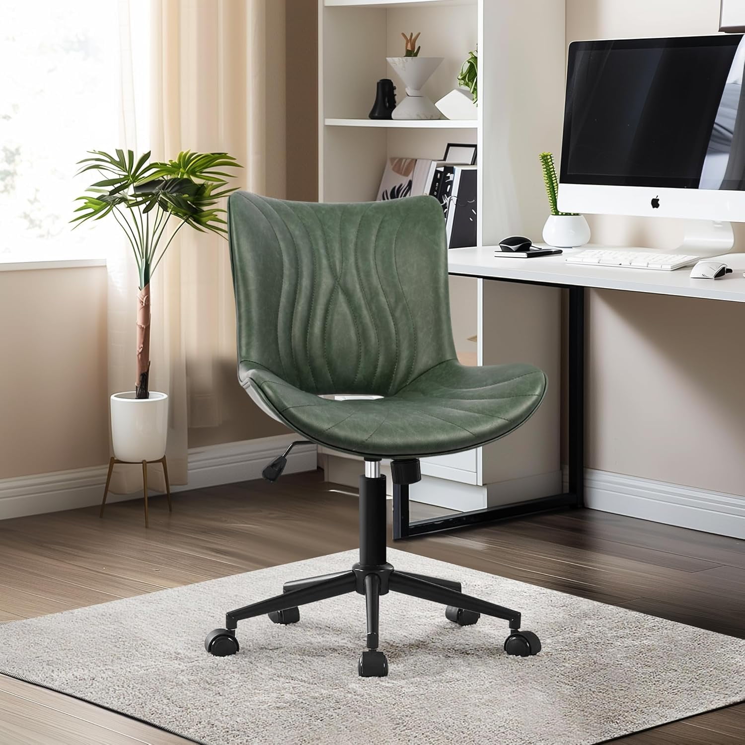 Office Chair, Armless Desk Chair with Wheels, Ergonomic Comfy Home ...