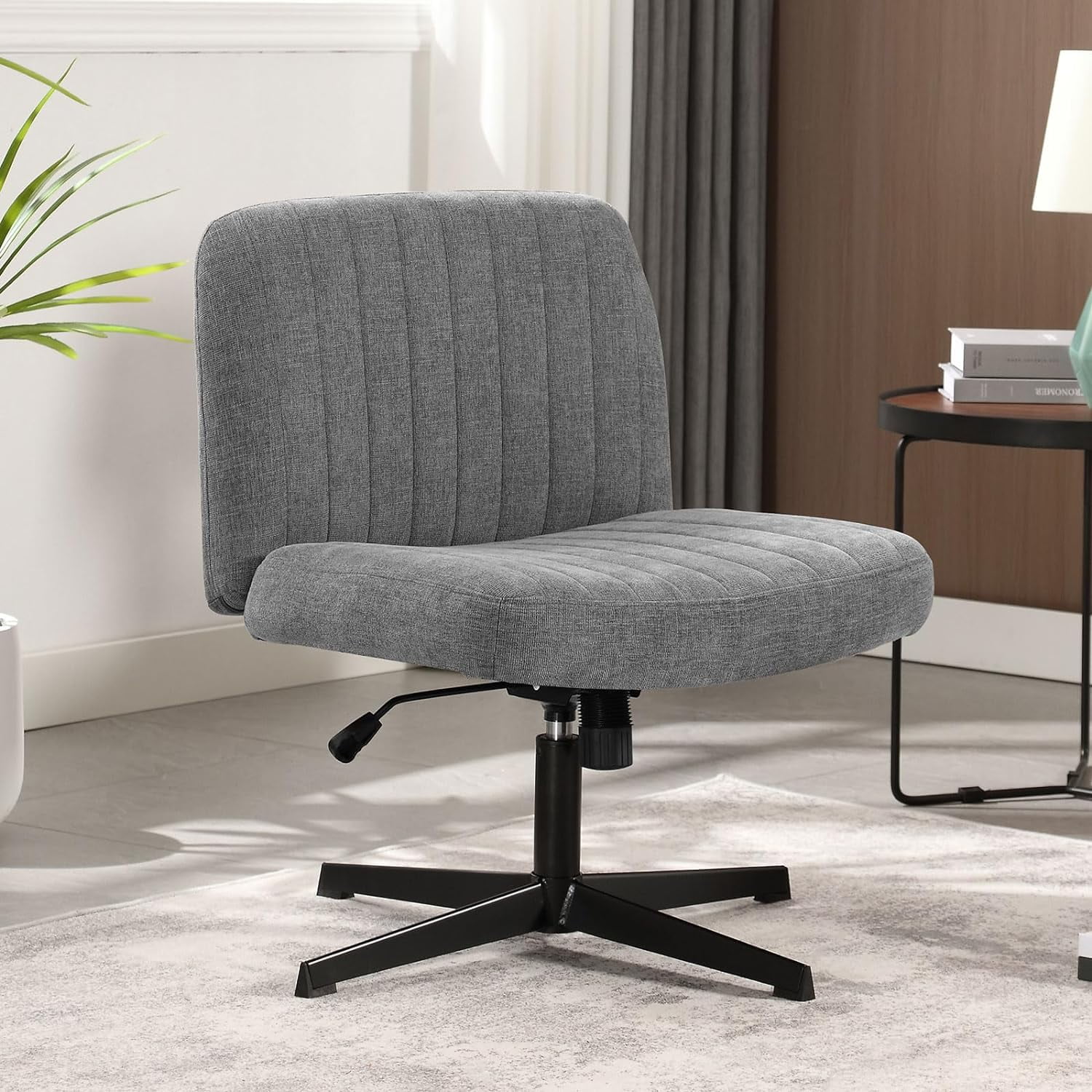 Office Chair Armless Desk Chair No Wheels, Fabric Padded Wide Seat Home ...