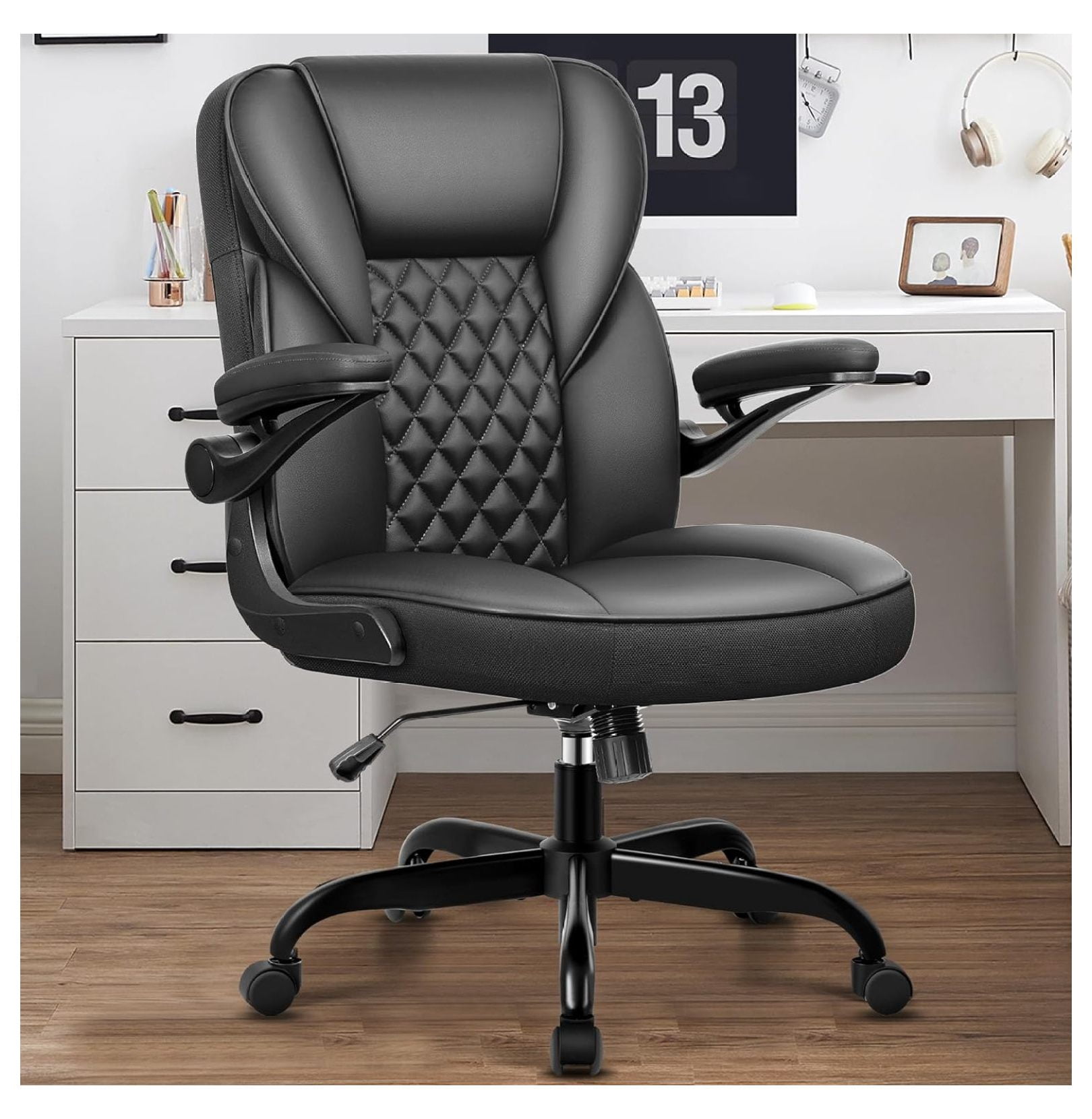 Office Chair Computer Desk Chair PU Leather Swivel Executive Task Chair ...