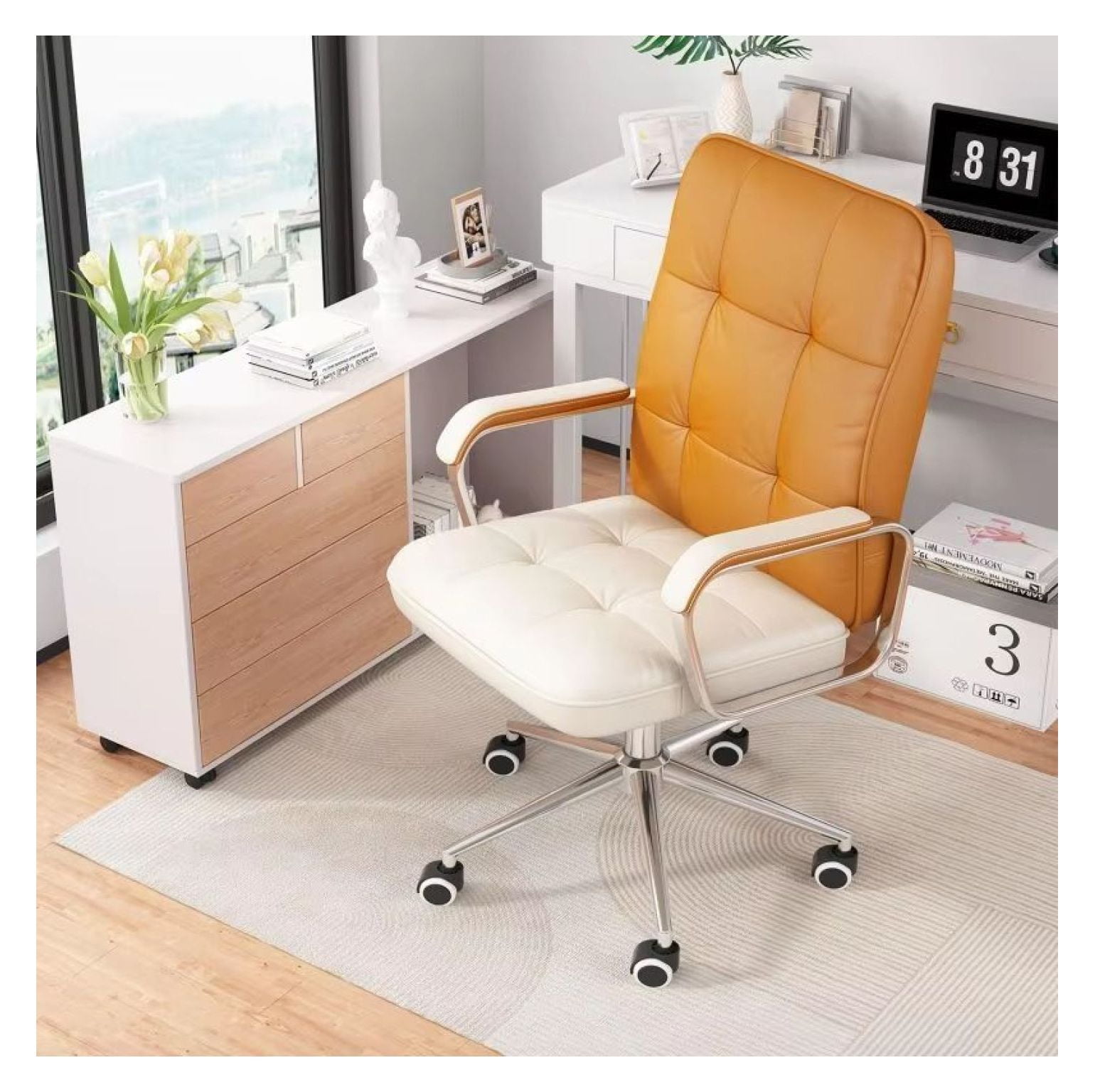 Office Chair Computer Leather Desk Chair Swivel Lift Executive Study ...